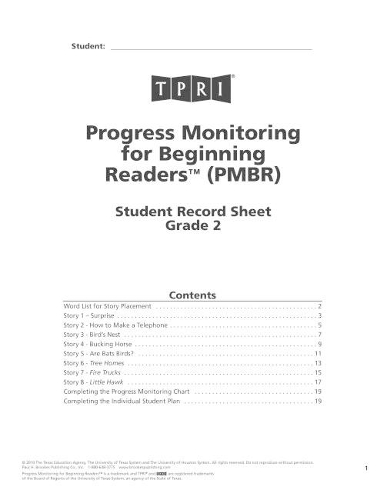Книга «PMBR Student Record Sheets: Grade 2» – Brookes Publishing co ...